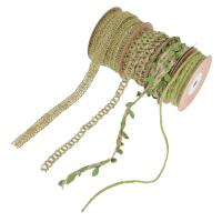 China Leaf Dark Green Burlap Jute Wired Ribbon 2mm-15mm Width x 10 Yards for Gift Wrapping and Crafts for sale