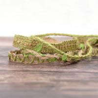 China Leaf Dark Green Burlap Jute Wired Ribbon 2mm-15mm Width x 10 Yards for Gift Wrapping and Crafts for sale