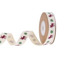 China 15mm*3y Christmas Gift Ribbon Printed White Cotton Ribbon For Presents for sale