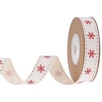 China 15mm*3y Christmas Gift Ribbon Printed White Cotton Ribbon For Presents for sale