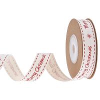 China 15mm*3y Christmas Gift Ribbon Printed White Cotton Ribbon For Presents for sale