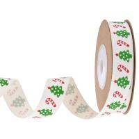 China 15mm*3y Christmas Gift Ribbon Printed White Cotton Ribbon For Presents for sale