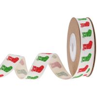 China 15mm*3y Christmas Gift Ribbon Printed White Cotton Ribbon For Presents for sale