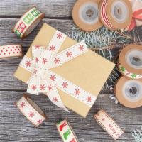 China 15mm*3y Christmas Gift Ribbon Printed White Cotton Ribbon For Presents for sale