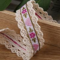 China 2.5cm Lace Edged Flroal Jacquard Ribbon Gift Packing Polyester Ribbon For Packaging for sale