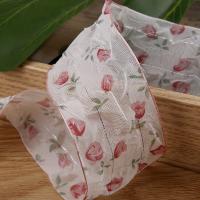 China 40mm 50mm Organza Ribbon With Floral Printed Polyester Ribbon OEM Eco Friendly for sale