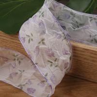 China 40mm 50mm Organza Ribbon With Floral Printed Polyester Ribbon OEM Eco Friendly for sale