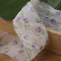 China 40mm 50mm Organza Ribbon With Floral Printed Polyester Ribbon OEM Eco Friendly for sale