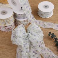 China 40mm 50mm Organza Ribbon With Floral Printed Polyester Ribbon OEM Eco Friendly for sale