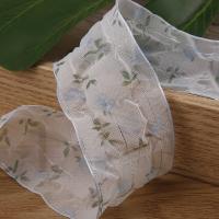 China 40mm 50mm Organza Ribbon With Floral Printed Polyester Ribbon OEM Eco Friendly for sale