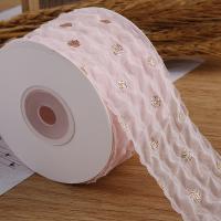 China 50mm Organza Ribbon With Dot Pattern Gold Foil Printed Polyester Organza Ribbon OEM Eco Friendly for sale