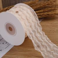 China 50mm Organza Ribbon With Dot Pattern Gold Foil Printed Polyester Organza Ribbon OEM Eco Friendly for sale