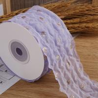 China 50mm Organza Ribbon With Dot Pattern Gold Foil Printed Polyester Organza Ribbon OEM Eco Friendly for sale