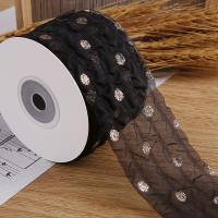 China 50mm Organza Ribbon With Dot Pattern Gold Foil Printed Polyester Organza Ribbon OEM Eco Friendly for sale