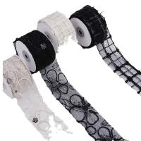 China 50mm Shinny Polyester Mesh Ribbon With Floral Jacquard Ribbon for sale