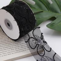 China 50mm Shinny Polyester Mesh Ribbon With Floral Jacquard Ribbon for sale