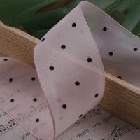 China 25mm-50mm Organza Ribbon With Dot Pattern Printed Polyester Organza Ribbon OEM Eco Friendly for sale