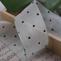 China 25mm-50mm Organza Ribbon With Dot Pattern Printed Polyester Organza Ribbon OEM Eco Friendly for sale