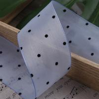 China 25mm-50mm Organza Ribbon With Dot Pattern Printed Polyester Organza Ribbon OEM Eco Friendly for sale