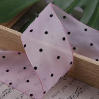 China 25mm-50mm Organza Ribbon With Dot Pattern Printed Polyester Organza Ribbon OEM Eco Friendly for sale