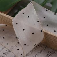 China 25mm-50mm Organza Ribbon With Dot Pattern Printed Polyester Organza Ribbon OEM Eco Friendly for sale