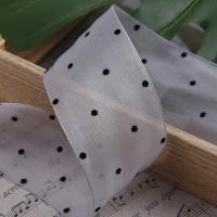 China 25mm-50mm Organza Ribbon With Dot Pattern Printed Polyester Organza Ribbon OEM Eco Friendly for sale
