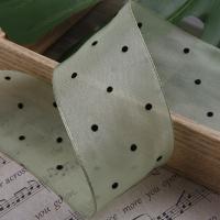 China 25mm-50mm Organza Ribbon With Dot Pattern Printed Polyester Organza Ribbon OEM Eco Friendly for sale