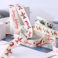 China 16mm x 100yd Merry Christmas Printed Cotton Ribbon - Customizable Gift Wrap & Decoration Material for sale