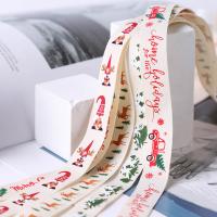 China 16mm x 100yd Merry Christmas Printed Cotton Ribbon - Customizable Gift Wrap & Decoration Material for sale
