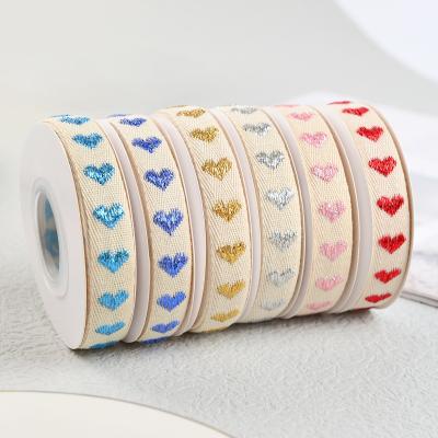 China 16mm*9m Heart Pattern Jacquard Cotton Ribbon For Clothing Accessories for sale