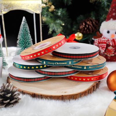 China 1cm*45m Chritsmas Printed Ribbon For Gift Packing And Garment Accessories for sale