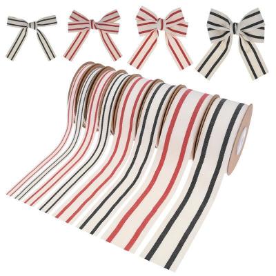 China 10mm-38mm*10y Black And Red Striped Cotton Ribbon For Gift Packing And Garment Accessories for sale