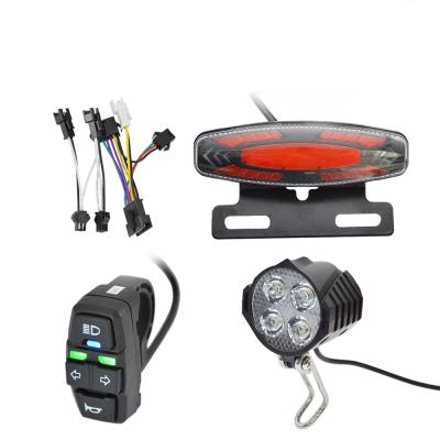 China Electric E-Bike LED Headlight Tail Light Kit with 5-Star Horn and Steering Switch for 12V-48V Conversion Systems for sale