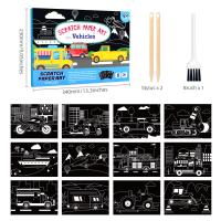 China Kids Magic Scratch Art Vehicles Scene Draw Paper Arts Crafts Painting Black Coated for sale
