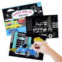 China 12 TYPES Vehicles Themed Scratch Paper Art Set No Smell Eco Friendly STEM Toys for sale