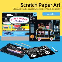 China 12 TYPES Vehicles Themed Scratch Paper Art Set No Smell Eco Friendly STEM Toys for sale