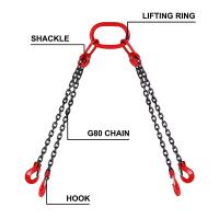 China 2t Load Limit Red Lifting Chains With Hooks G80 Alloy Steel 8mm Diameter Multi Leg for sale