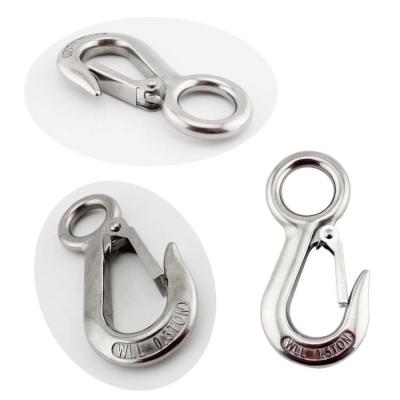 China 304 Stainless Steel Large Eye Crane Lifting Hook with Latch Corrosion Resistant for sale