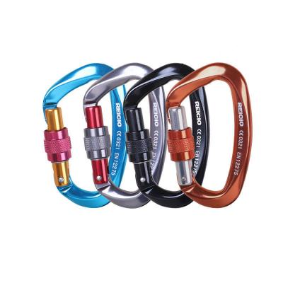 China Black Oxide Coated Coating Aluminum Carabiner 25KN D Shape Flat Hook for Climbing for sale
