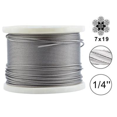 China Non-coated 250fts Steel Cable Rope For Decking Railing Hardware Kits System Length 250fts T316 Stainless Steel Wire Rope for sale