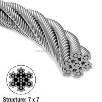 China Steel Core 7*19 SS Cable AISI304 AISI316 Steel Cable Ropes 8mm Inox Cable Si Content 1.0% 7x19 Stainless Steel Wire Rope for sale