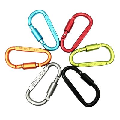 China D-Type Aluminum Alloy Flattened Mountaineering Buckle Thick Long Nut Lock Spring Rod Outdoor Multi-Function Quick Hook Carabiner for sale