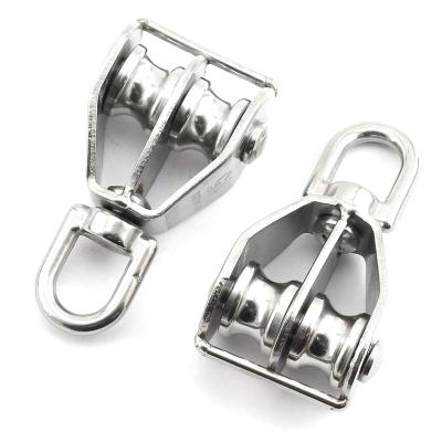 China Double Pulley Block Heavy Duty 304 Stainless Steel Double Wheel Pulleys for Lifting Rope for sale