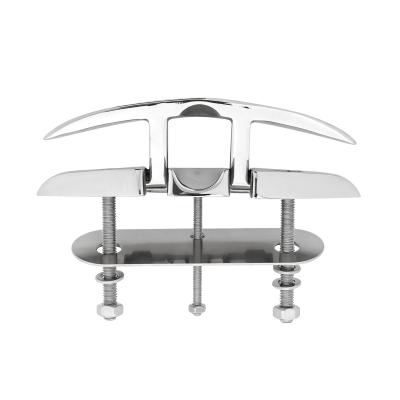 China Folding Boat Cleats Marine Grade 316 Stainless Steel Flip up Boat Dock Cleats Rope Cleat with Backing Plates for Deck for sale