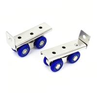 China 4-Wheel Metal Sliding Track Pocket Door Roller Wheel Set Hanger Ball Bearing Pulley Kit for Wardrobe Closet Barn Door for sale