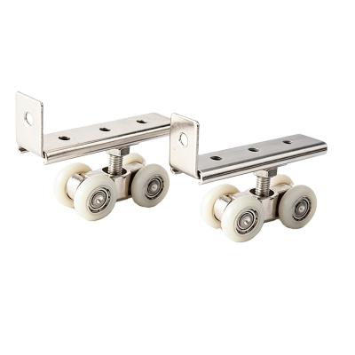 China 4-Wheel Metal Sliding Track Wheel Set Hanger Ball Bearing Pulley Kit for Wardrobe Closet Barn Door for sale