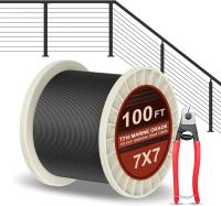 China 7x7 Strands Construction 304 Stainless Steel Black Vinyl Coated Wire Rope and Steel Cable for DIY Deck Railings for sale