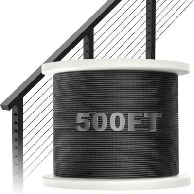 China 3/16 Black T316 Stainless Steel Wire Rope 250 ft 7x19 Aircraft Cable 3700 lbs Breaking Strength for Zipline Deck Railing for sale