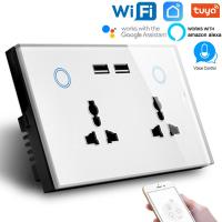 China 2200W Glass Wall Socket 15A Touch Socket Switch Double APP Control for sale