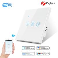 China 50-60Hz ZigBee Smart Switch EU 3 Gang Touch Switch Alexa for sale